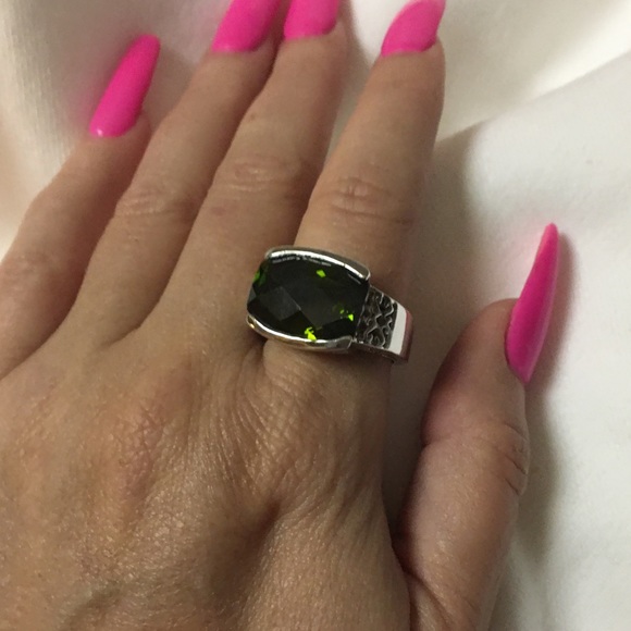 Jewelry | Sterling Silver Ring With Olive Green Stone | Poshmark